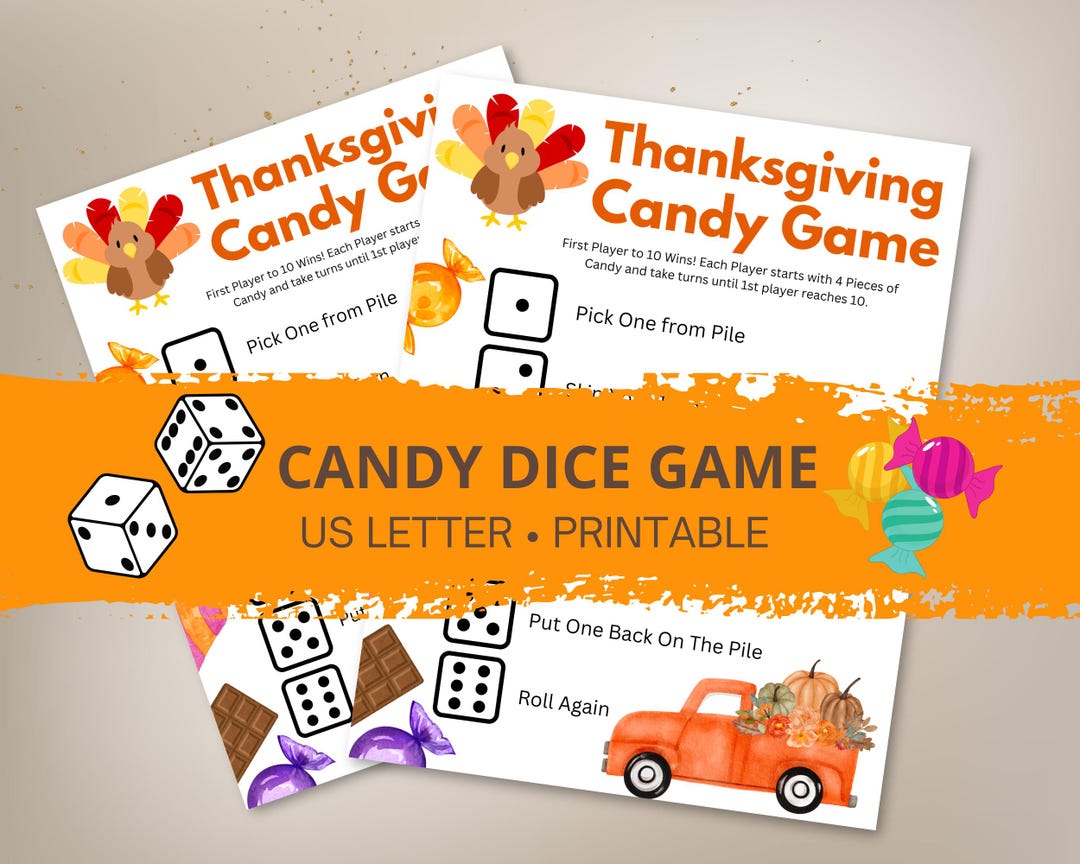 Thanksgiving Candy Game, Printable Candy Dice Game, Thanksgiving Party ...