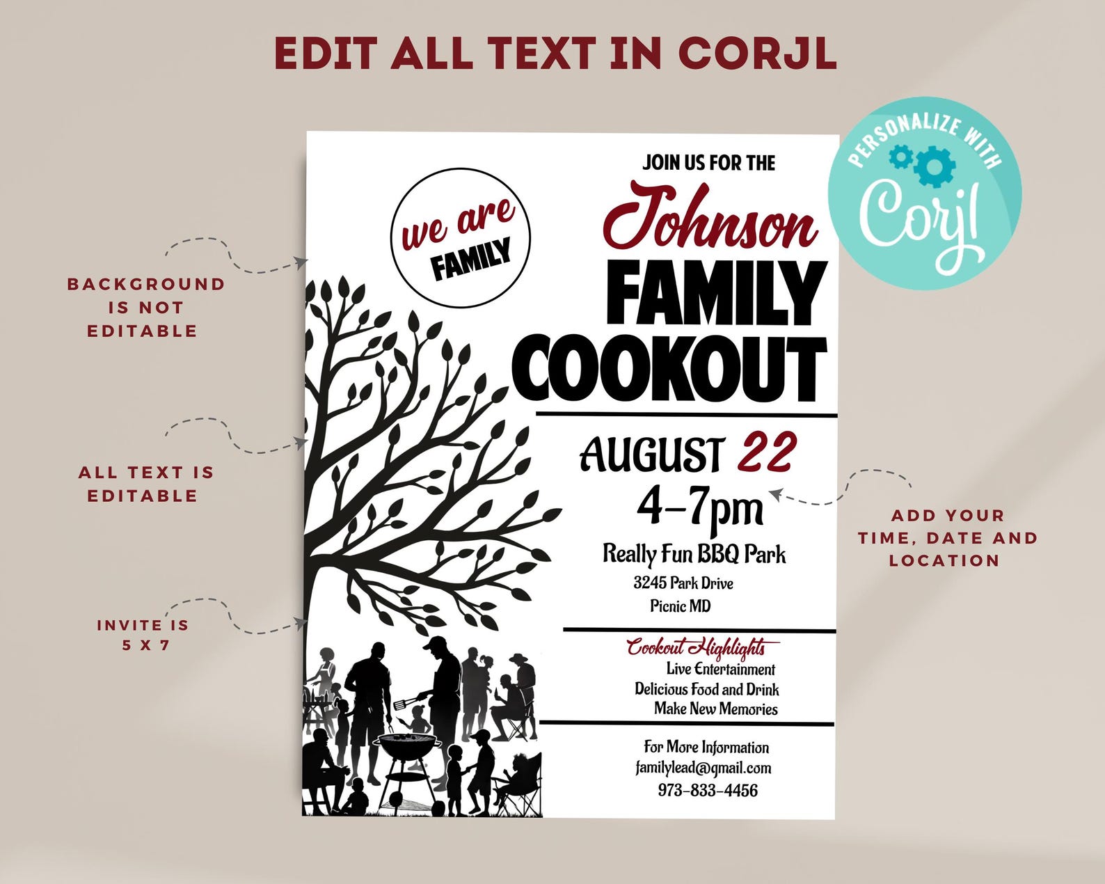 Family Cookout Invitation Template, Customizable Family Event Flyer ...