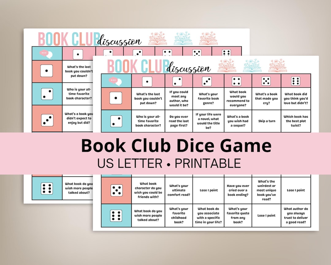 Book Club Dice Game Printable, Book Group Dice Game, Book Club ...