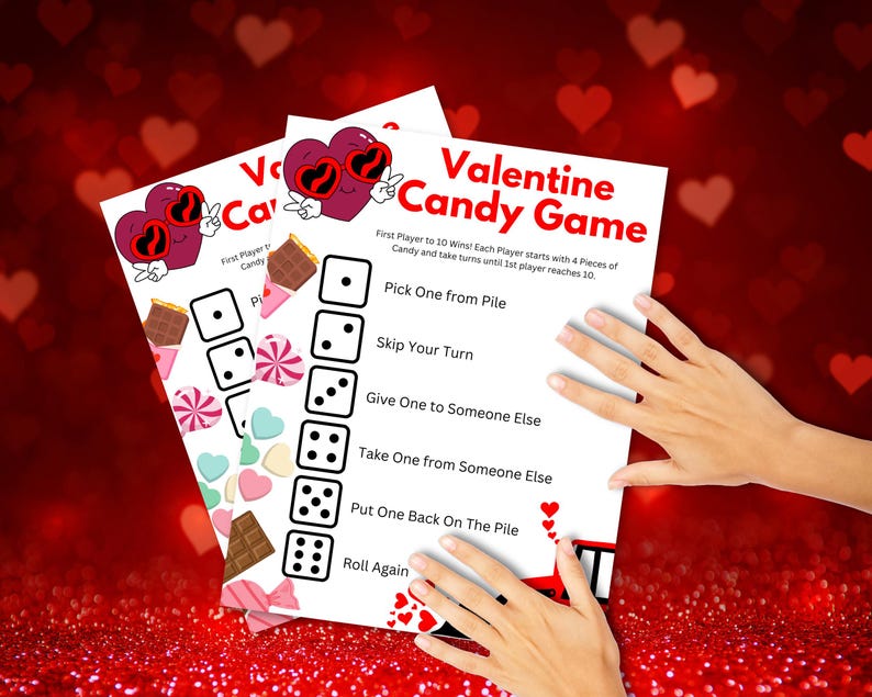 Valentine Dice Game for Kids, Printable Valentine Candy Game, Fun Party ...