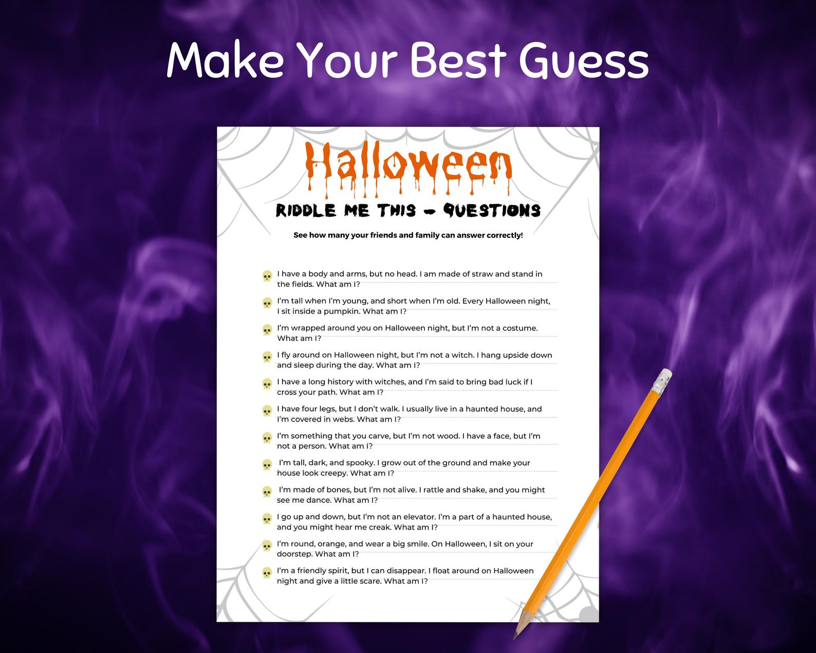 Halloween Riddles Printable Instant Download, Office School Party Game ...