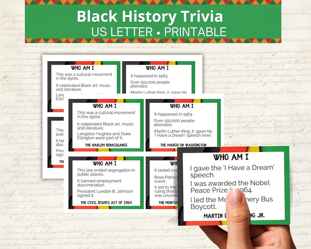 Black History Trivia Printable, US Letter Size Trivia Game, Educational ...