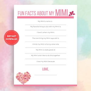 All About My Mimi Printable, Perfect for Grandma Gift, Interactive Kids ...