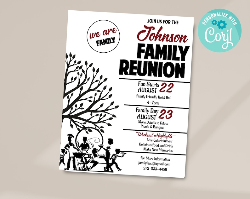 Family Reunion Flyer Template, Customizable Family Event Invitation ...