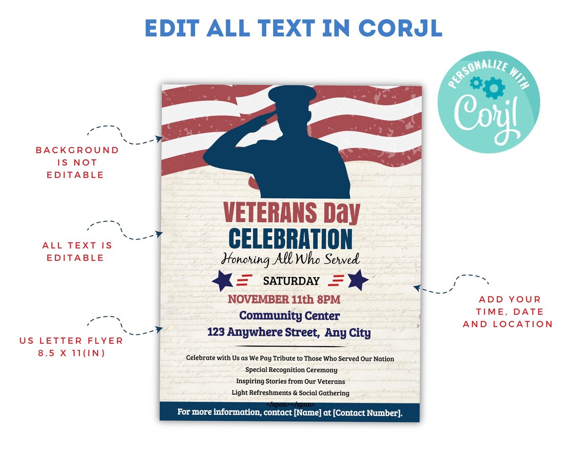 Veterans Day Flyer for School, PTA, PTO, Church or Nursing Home ...