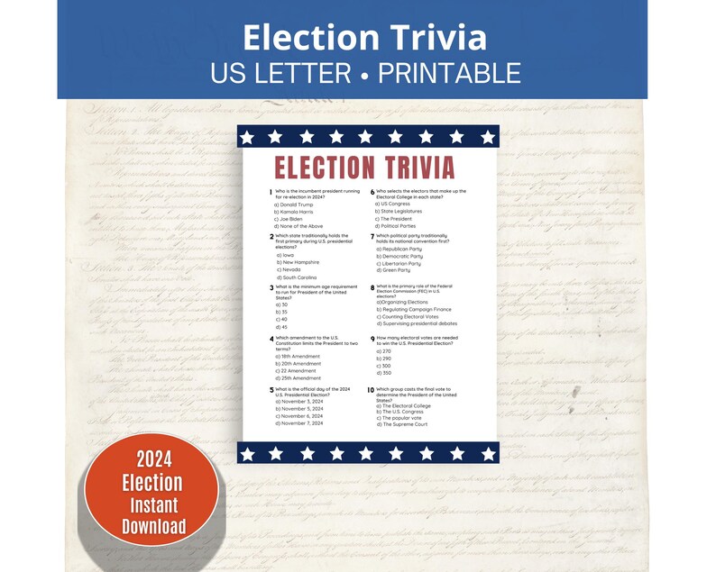Election Trivia 2024 Printable, Political Events Questions, Debate ...