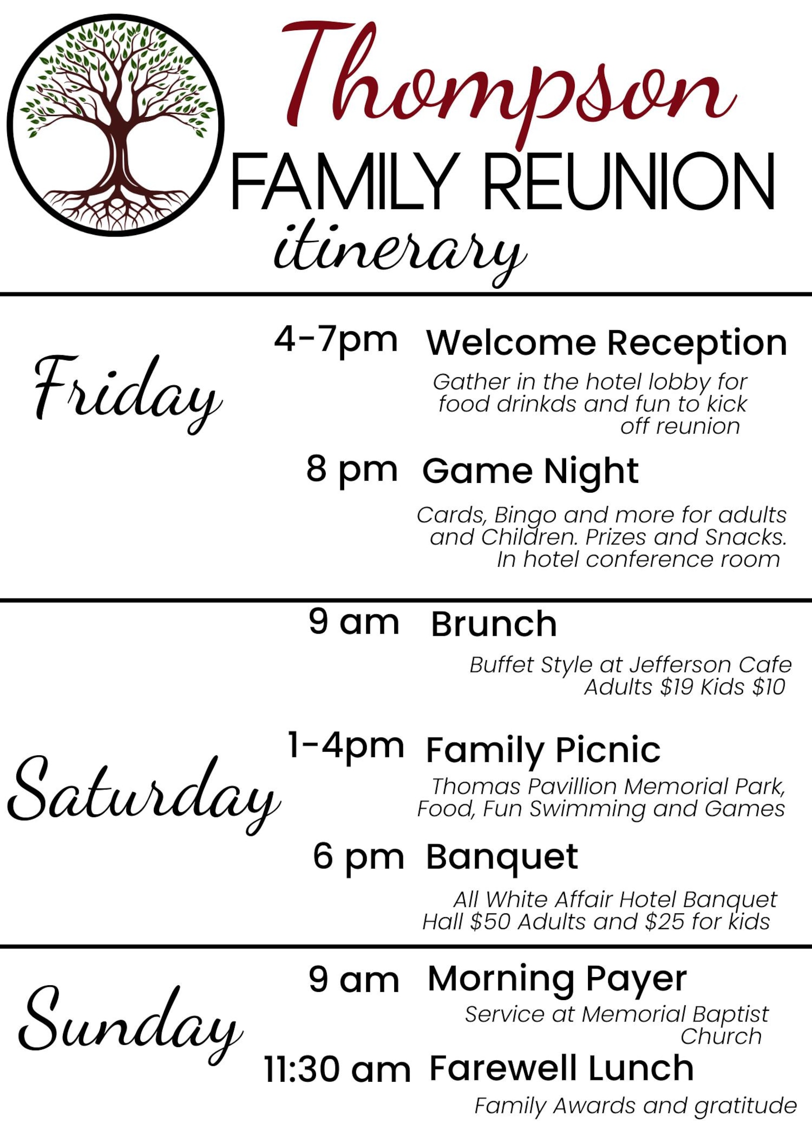 Family Reunion Itinerary Template, Customizable Digital Download, Event ...