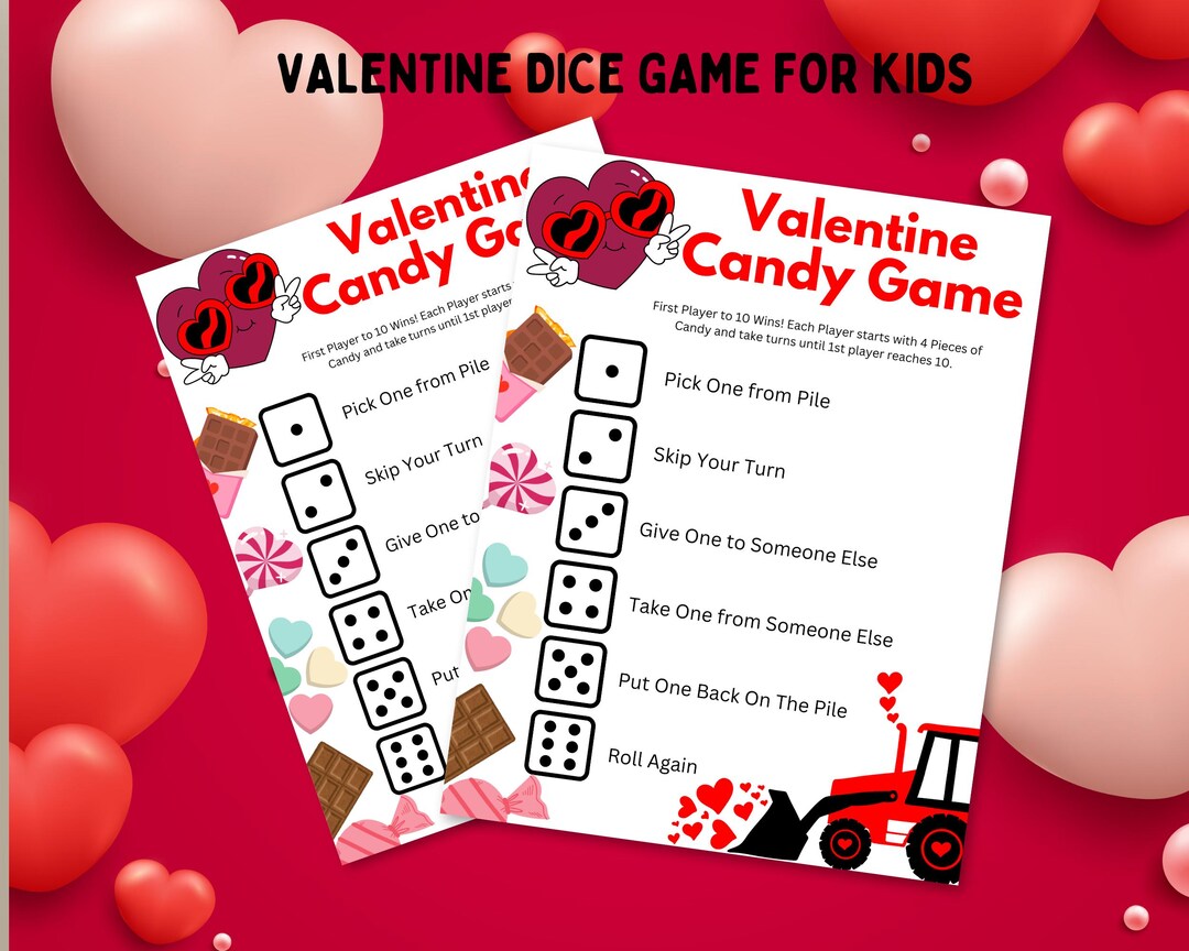 Valentine Dice Game for Kids, Printable Valentine Candy Game, Fun Party ...