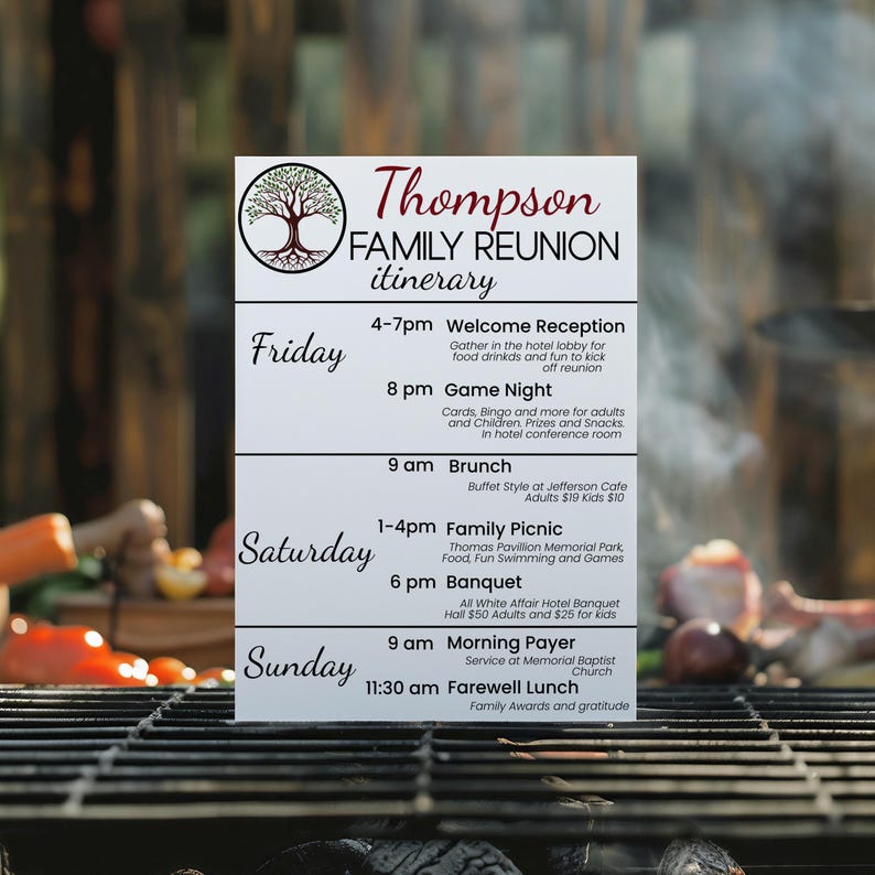 Family Reunion Itinerary Template, Customizable Digital Download, Event ...