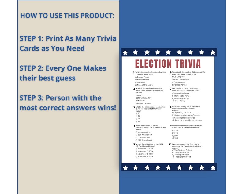 Election Trivia 2024 Printable, Political Events Questions, Debate ...