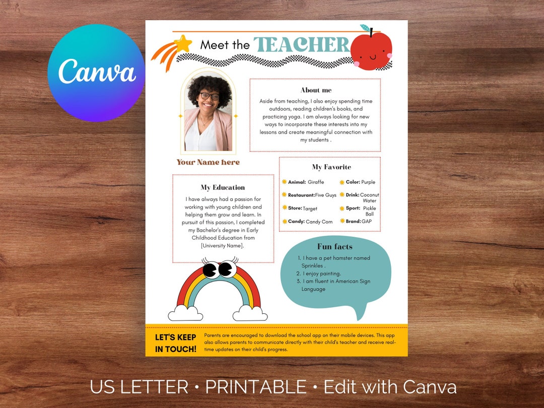 Meet the Teacher Canva Template, Retro Theme Teacher Introduction Flyer ...
