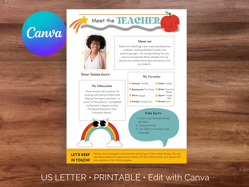 Meet the Teacher Canva Template, Retro Theme Teacher Introduction Flyer ...