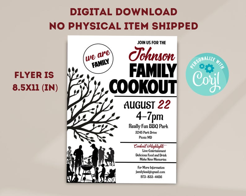 Family Cookout Invitation Template, Customizable Family Event Flyer ...