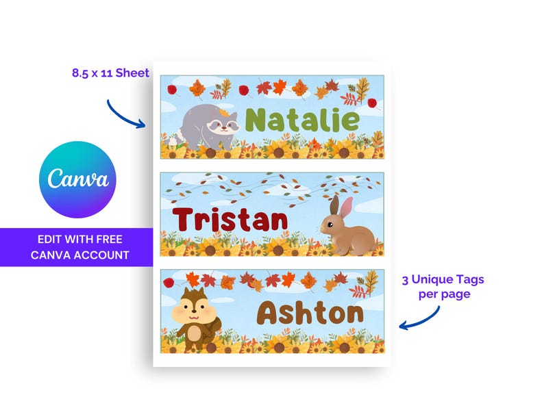Fall Nametags Printable for Preschool, Daycare, Desk Name Plates, Name ...