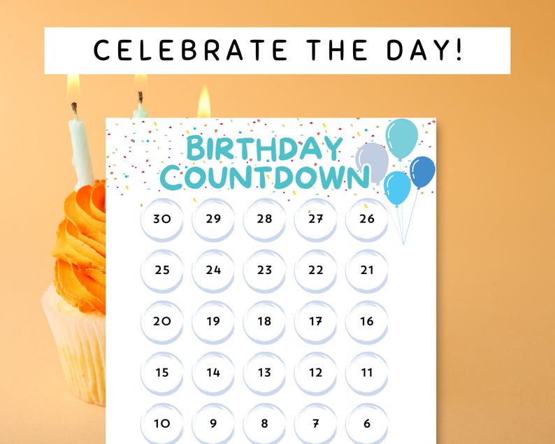 30 Day Countdown Birthday Printable, Instant Download Birthday ...