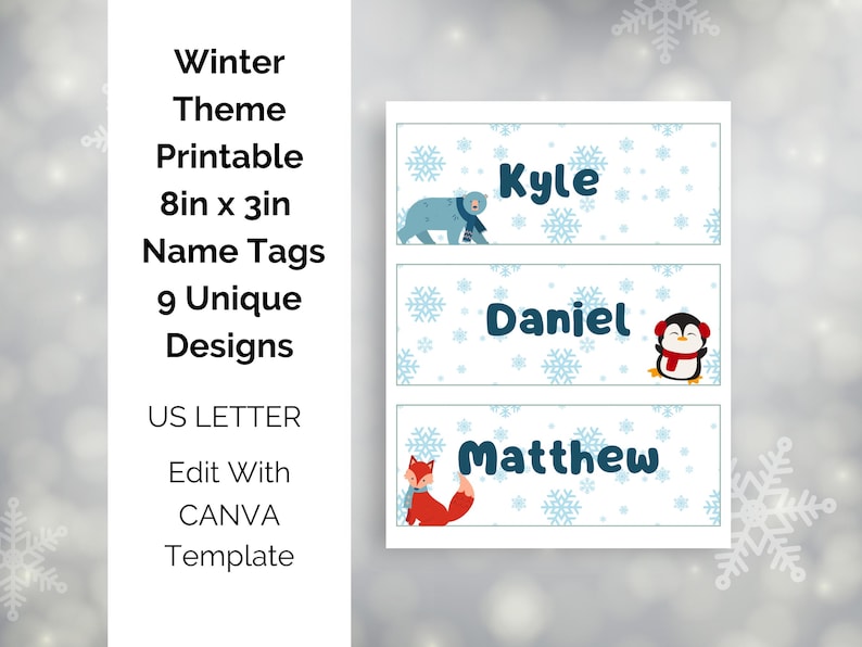 Editable Winter Name Tag Template for Desks Cubbies in Preschool ...