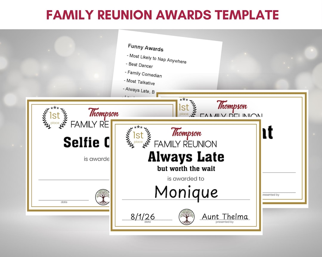 Editable Family Reunion Award Template, Printable Certificate, Funny ...
