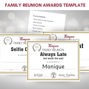 Editable Family Reunion Award Template, Printable Certificate, Funny ...