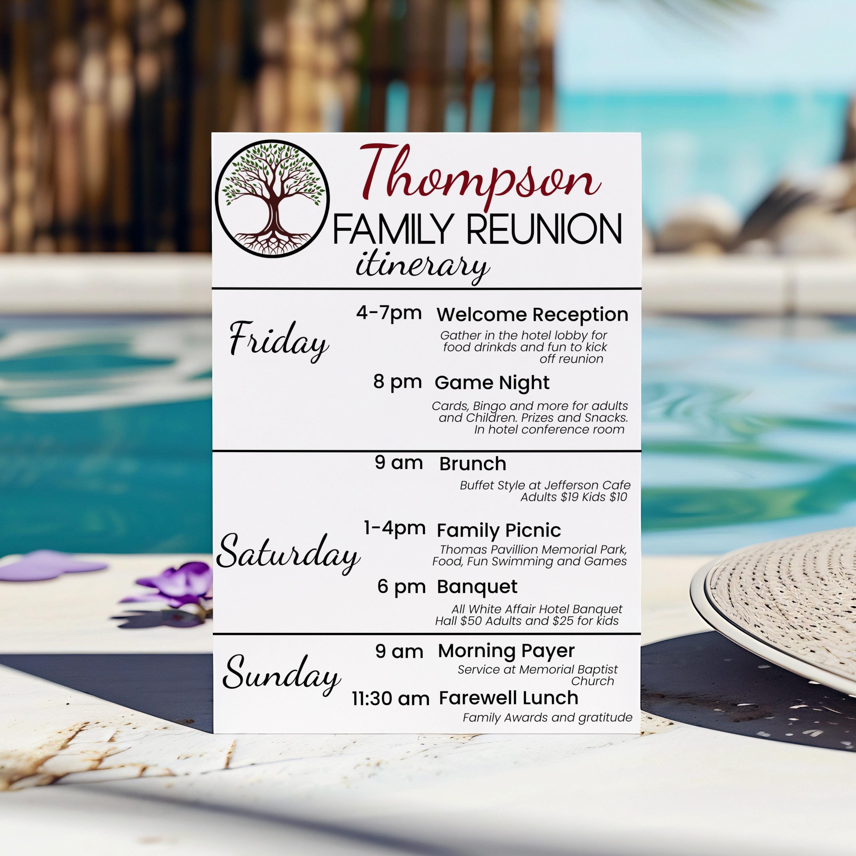 Family Reunion Itinerary Template, Customizable Digital Download, Event ...