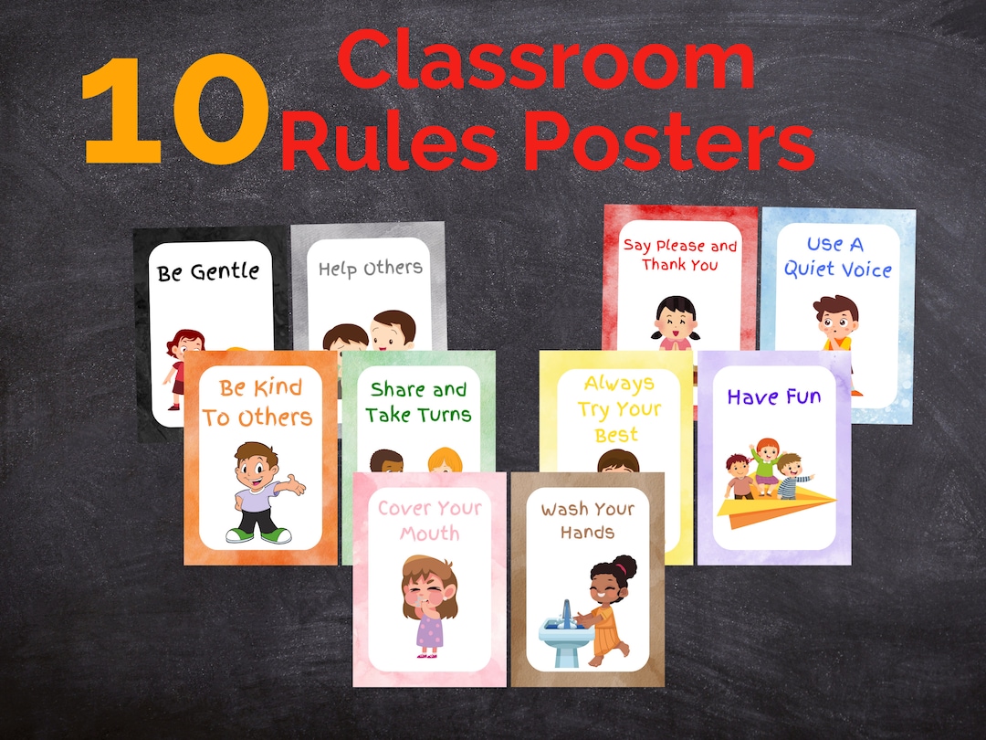 10 Classroom Rules Posters, Preschool and Daycare Decor, Printable Wall ...