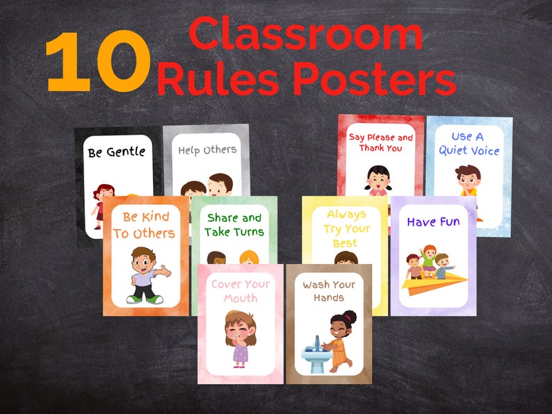 10 Classroom Rules Posters, Preschool and Daycare Decor, Printable Wall ...