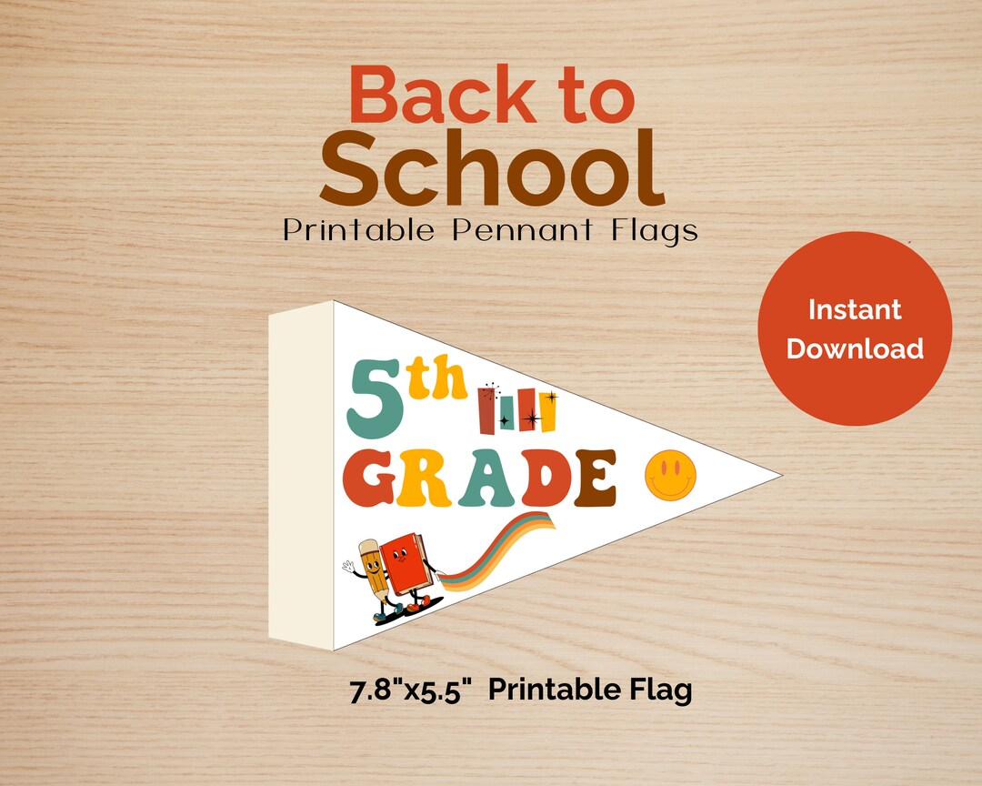 5th Grade Pennant Flags, Back to School Printable Banner, Instant ...