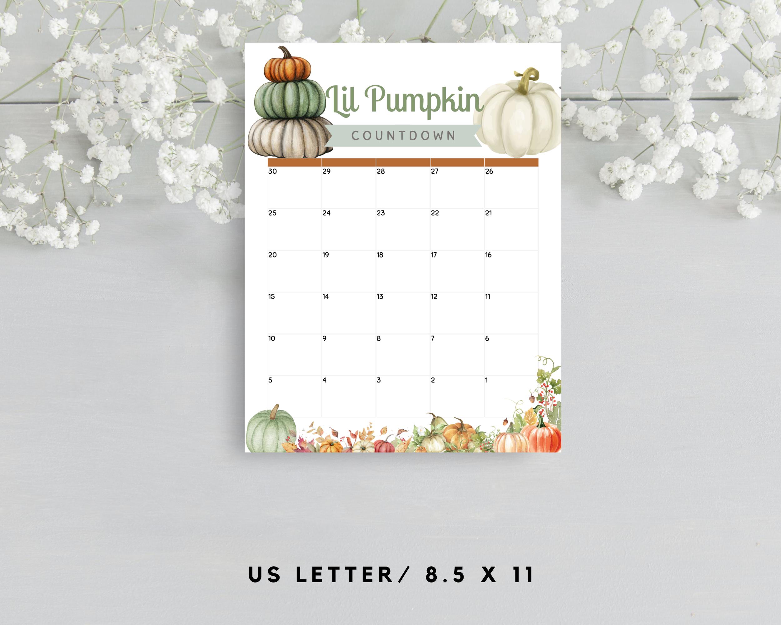 30 Day Baby Countdown Printable, Lil Pumpkin Countdown Calendar ...