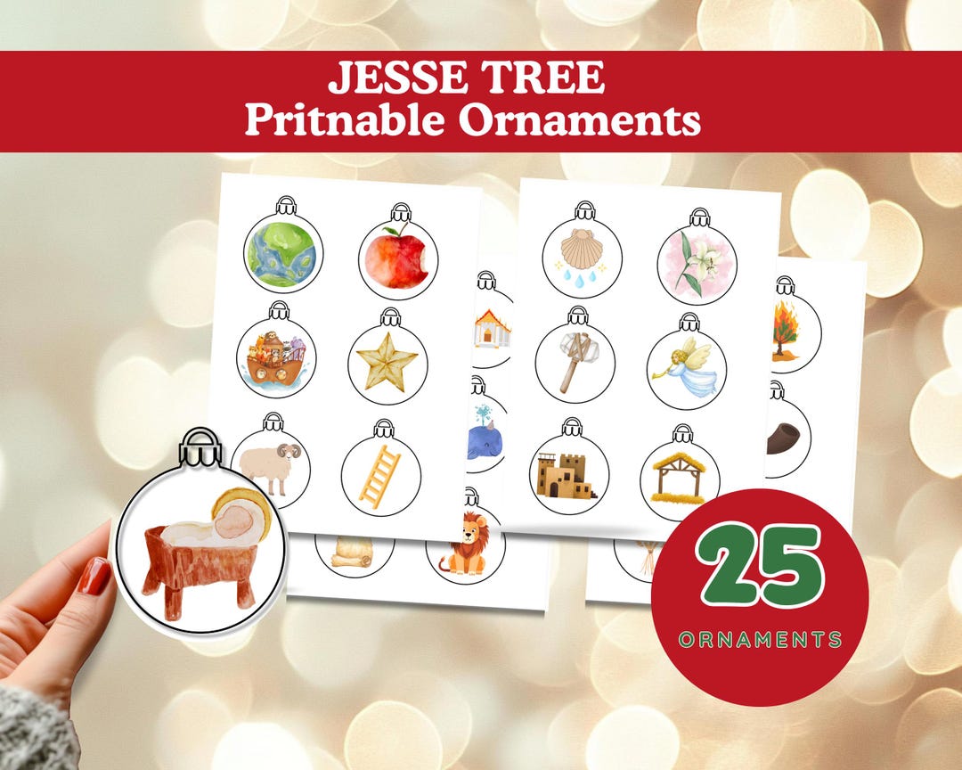 Jesse Tree Printable Ornaments Set, 25 Advent Ornaments, Christian ...