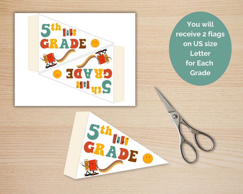 Back to School Printable Pennant Flags, Elementary School Grades ...