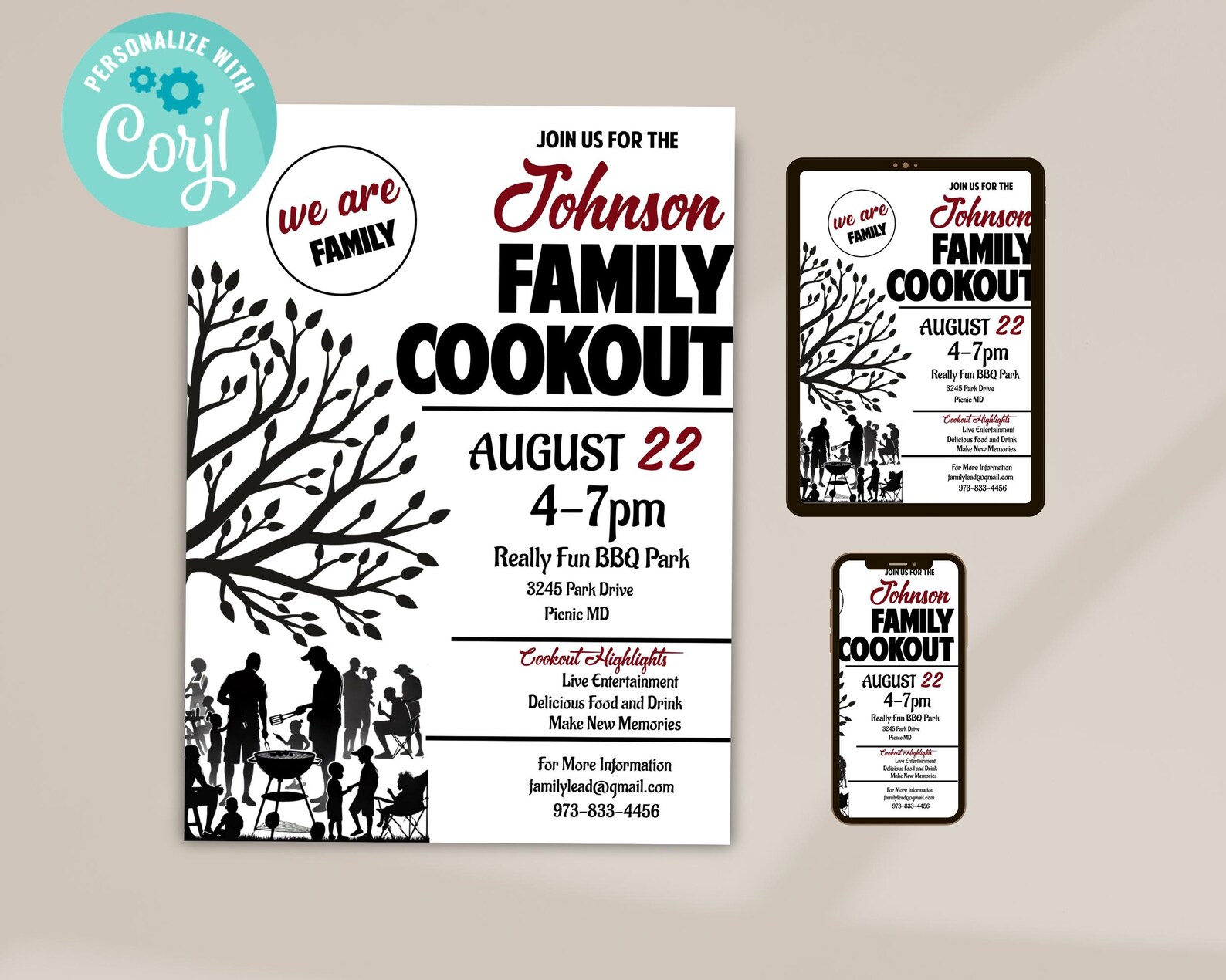 Family Cookout Invitation Template, Customizable Family Event Flyer ...