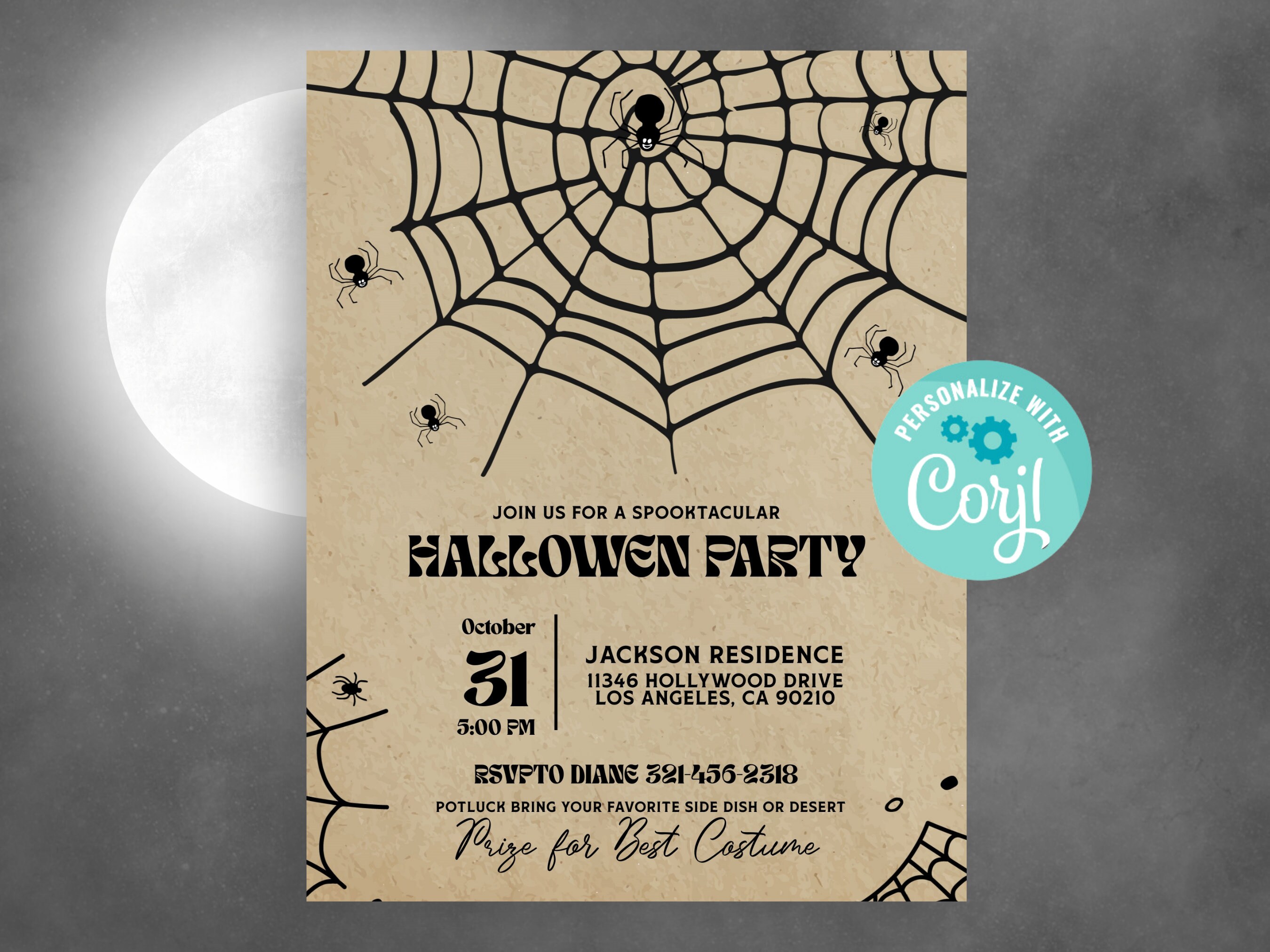 Halloween Party Invitation, Spooky Spider Halloween Potluck Invite ...