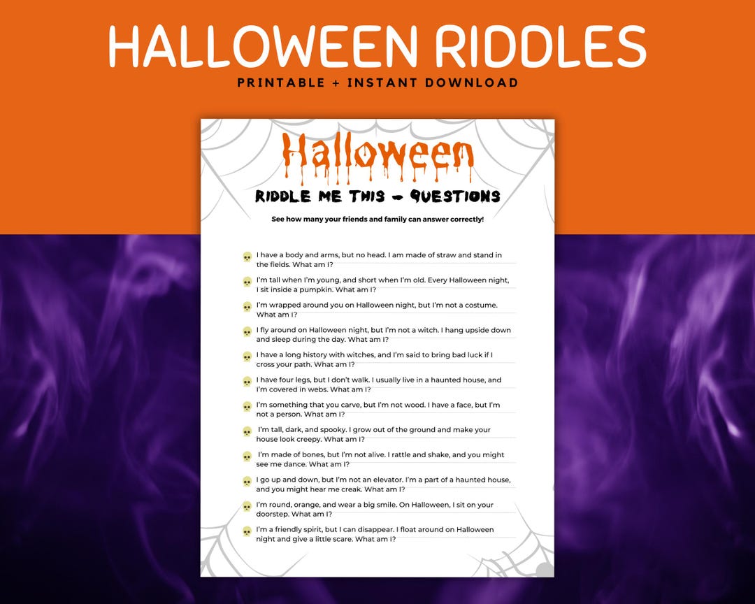 Halloween Riddles Printable Instant Download, Office School Party Game ...