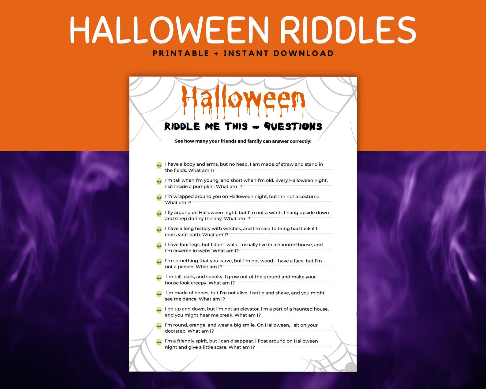 Halloween Riddles Printable Instant Download, Office School Party Game ...