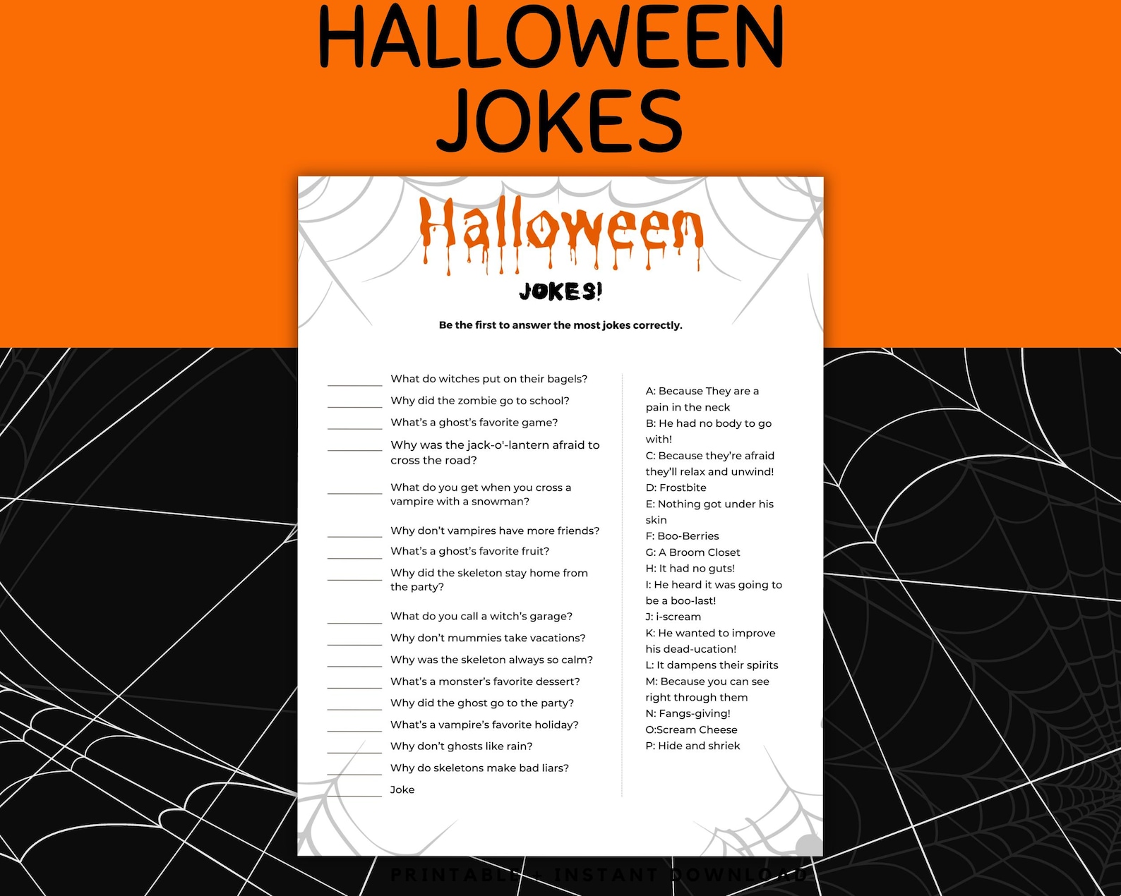 Halloween Jokes Printable, Kids Activity, Instant Download, Halloween ...