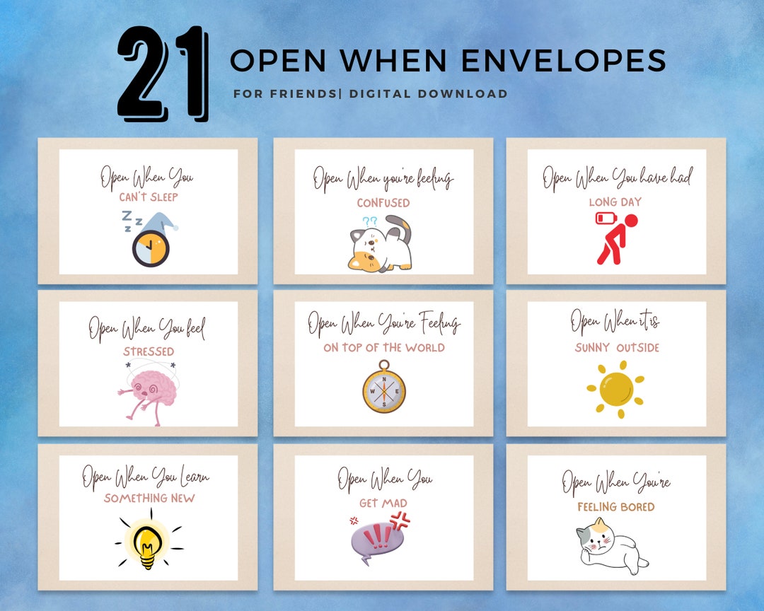 Open When Envelope Labels for Friends Instant Download, 21 Open When ...
