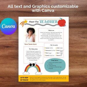 Meet the Teacher Canva Template, Retro Theme Teacher Introduction Flyer ...