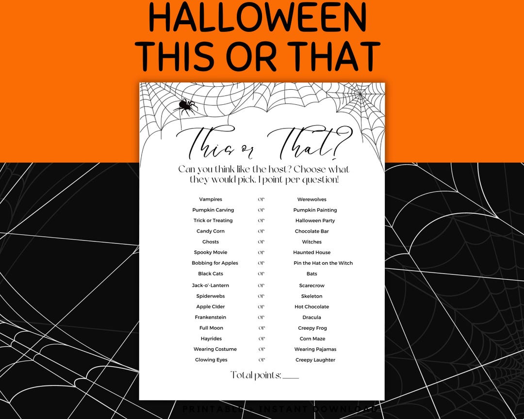 Halloween This or That Game Printable, Kid Friendly Halloween Party ...