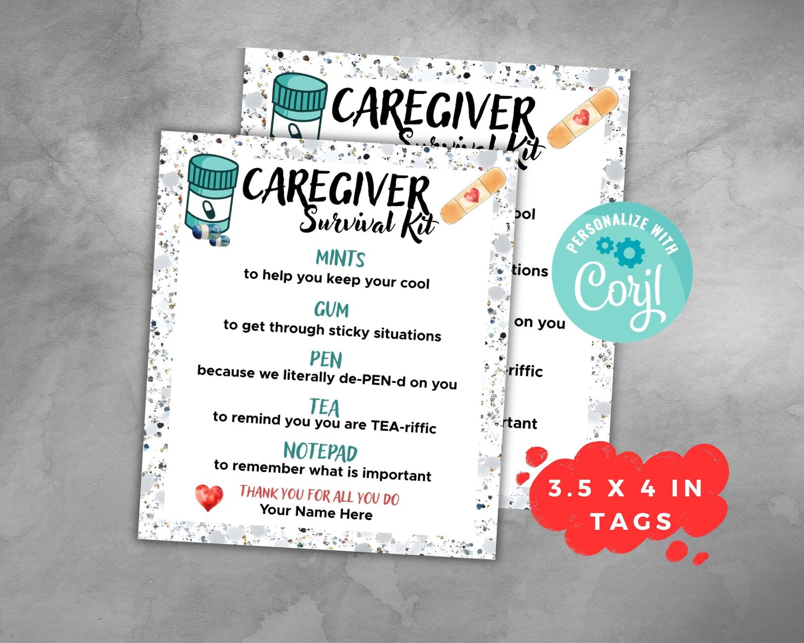 Caregiver Survival Kit Gift Tags Digital Download 3.5x4 Inch Printable ...