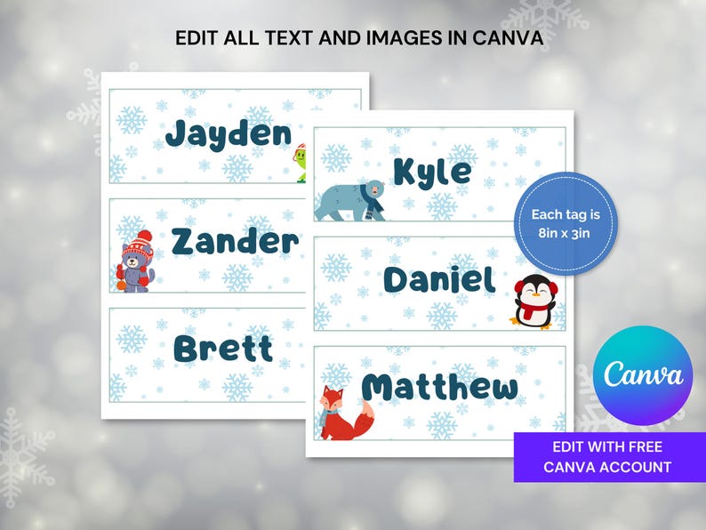 Editable Winter Name Tag Template for Desks Cubbies in Preschool ...