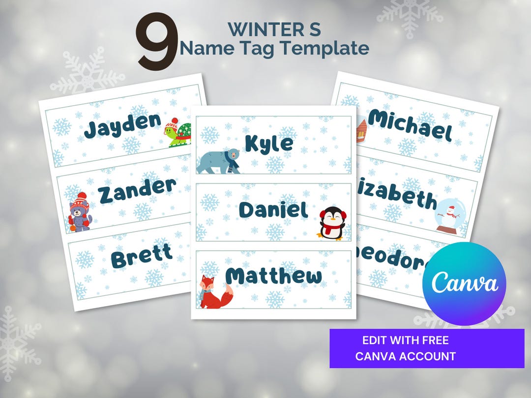 Editable Winter Name Tag Template for Desks Cubbies in Preschool ...