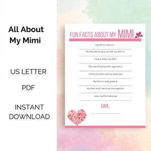 All About My Mimi Printable, Perfect for Grandma Gift, Interactive Kids ...