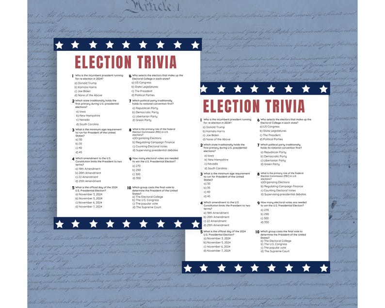 Election Trivia 2024 Printable, Political Events Questions, Debate ...