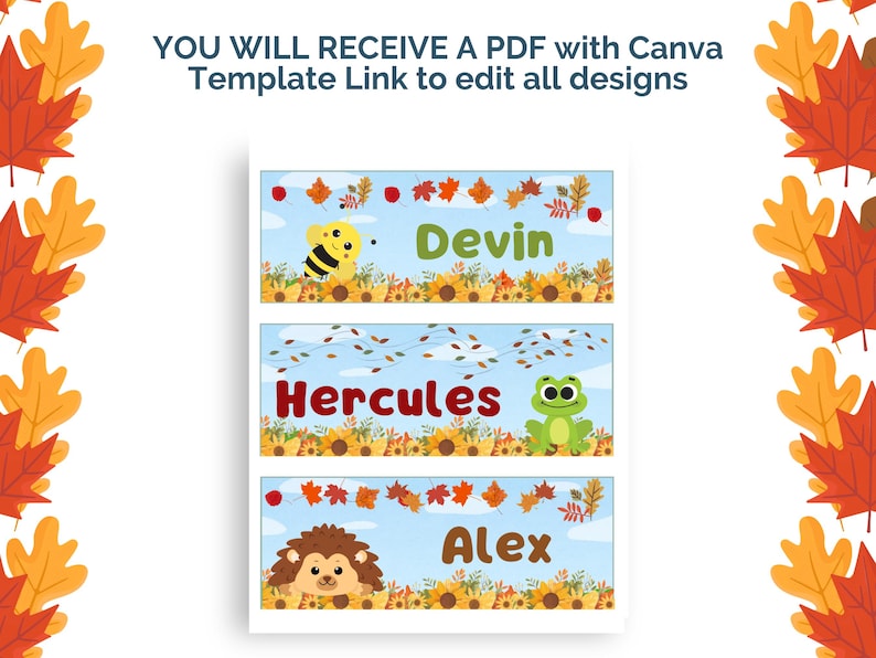 Fall Nametags Printable for Preschool, Daycare, Desk Name Plates, Name ...