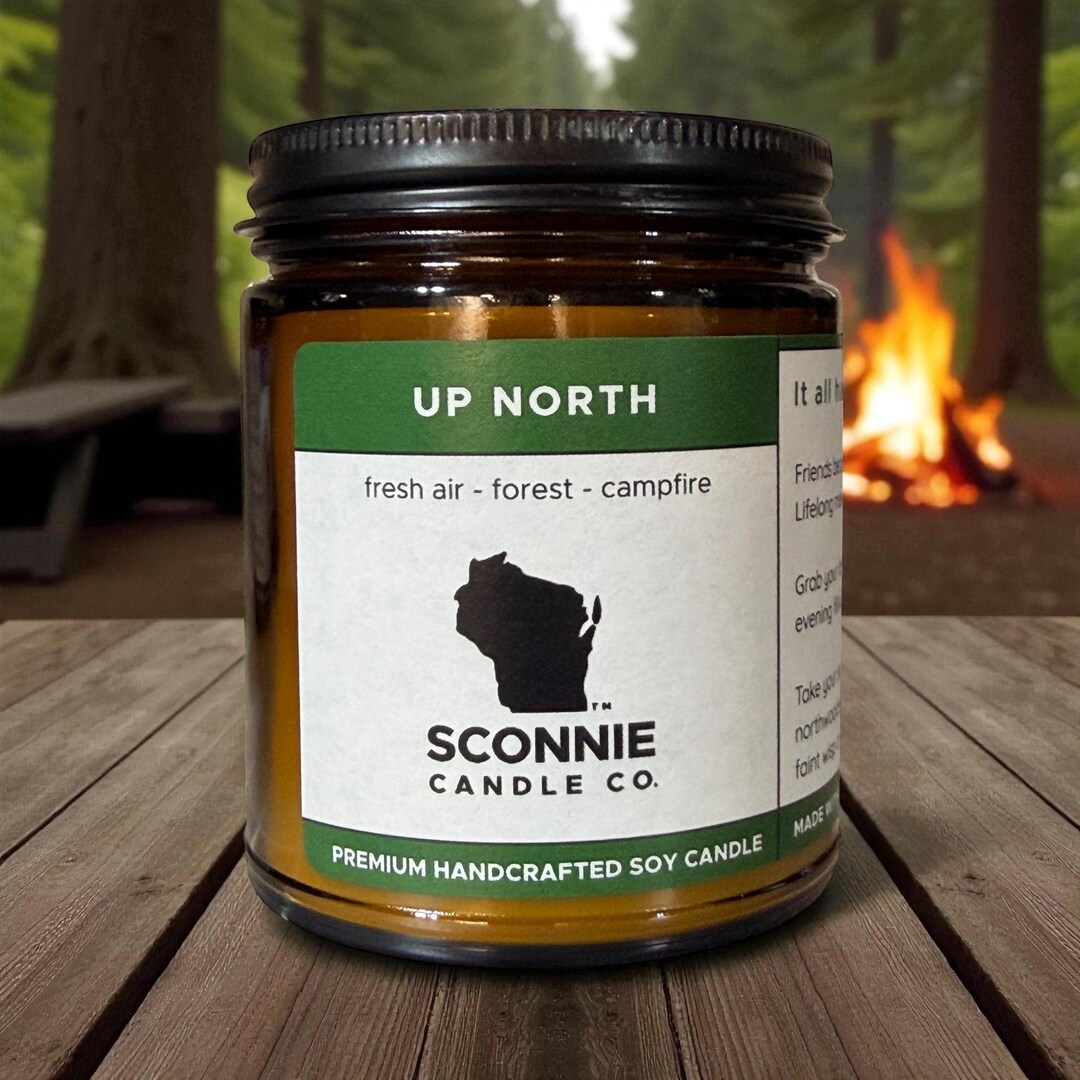 Up North Candle, Wisconsin Soy Candle, Pine, Fresh Air & Campfire Scent ...