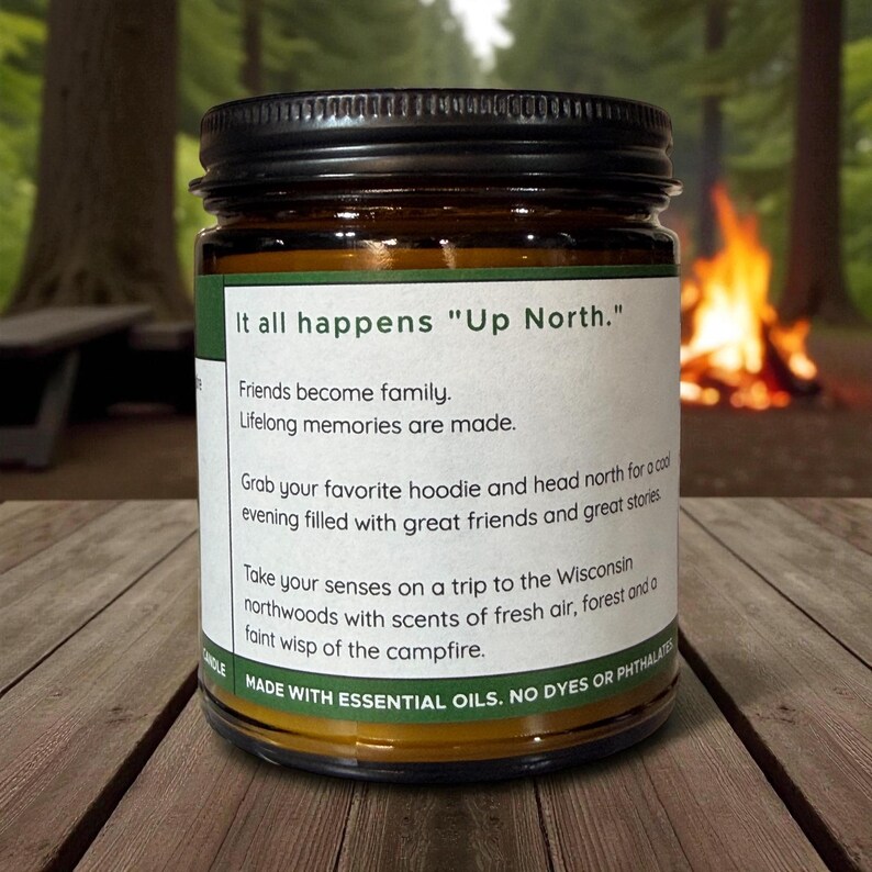 Up North Candle, Wisconsin Soy Candle, Pine, Fresh Air & Campfire Scent ...