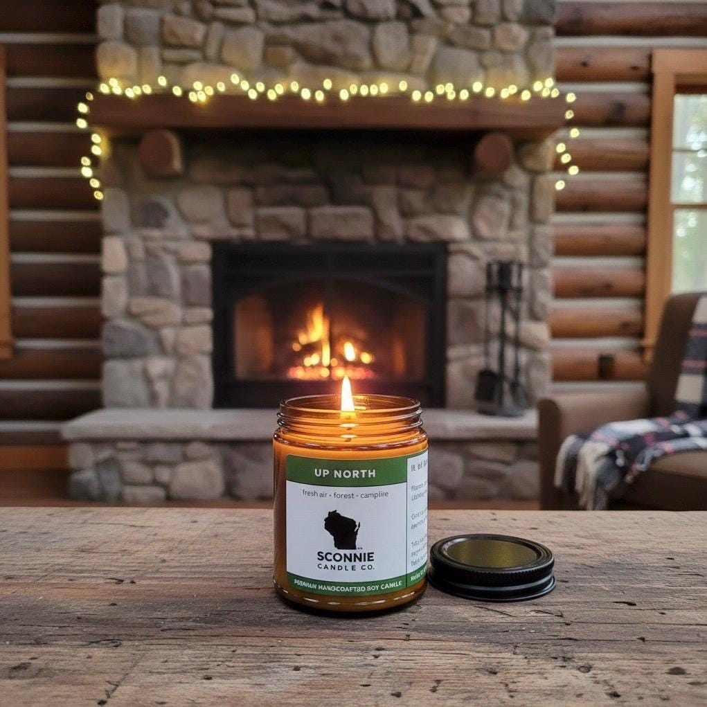 Up North Candle, Wisconsin Soy Candle, Pine, Fresh Air & Campfire Scent ...