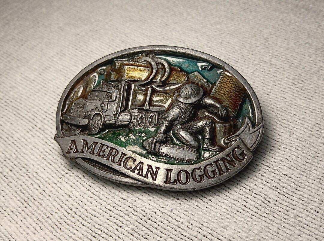 Vintage 1986 American Logging Belt Buckle | C+J, Inc. | Made in USA - Etsy