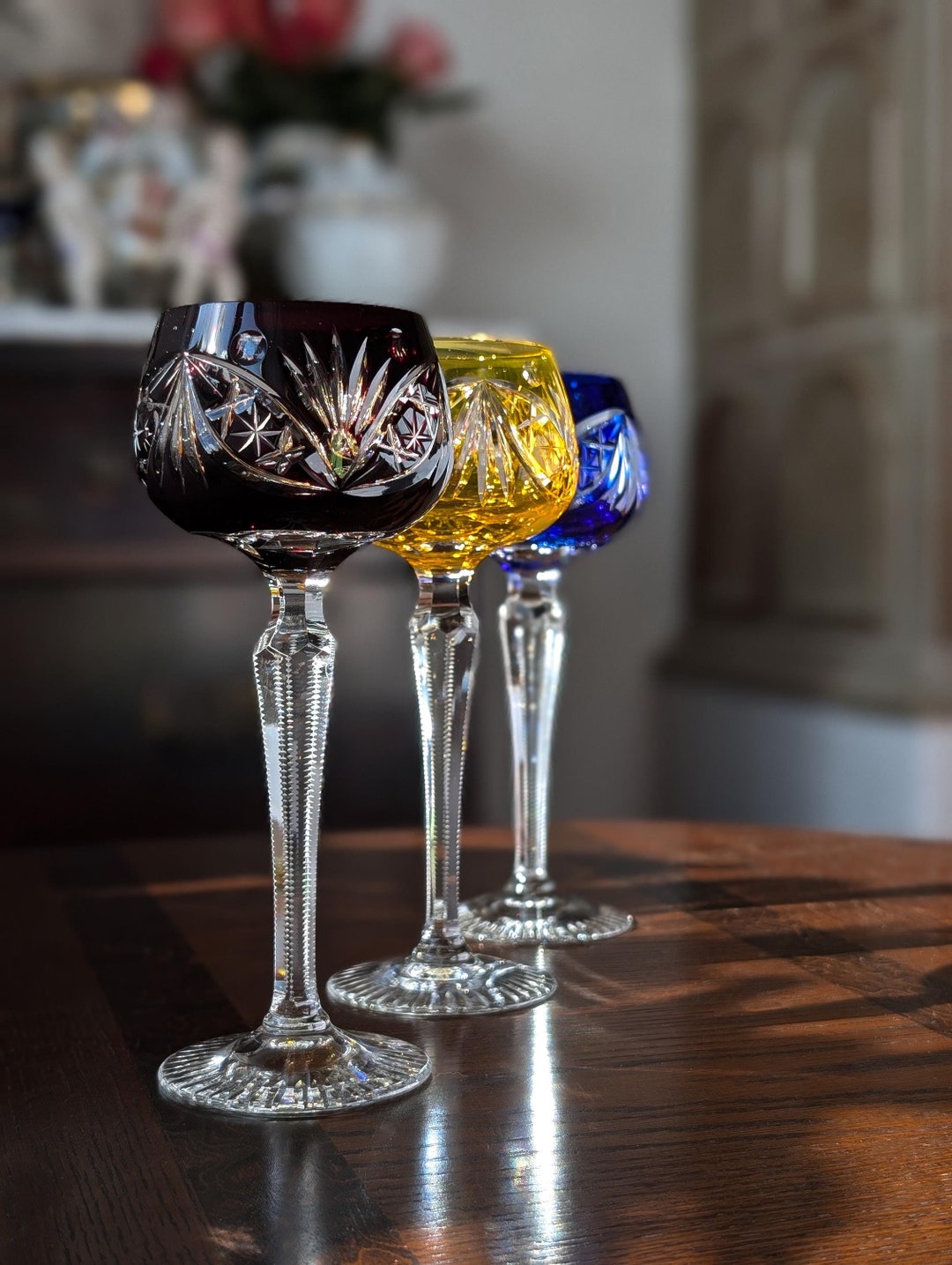 Vintage German Crystal Wine Glasses • Lausitzer Glas • Set of 3 Ruby ...