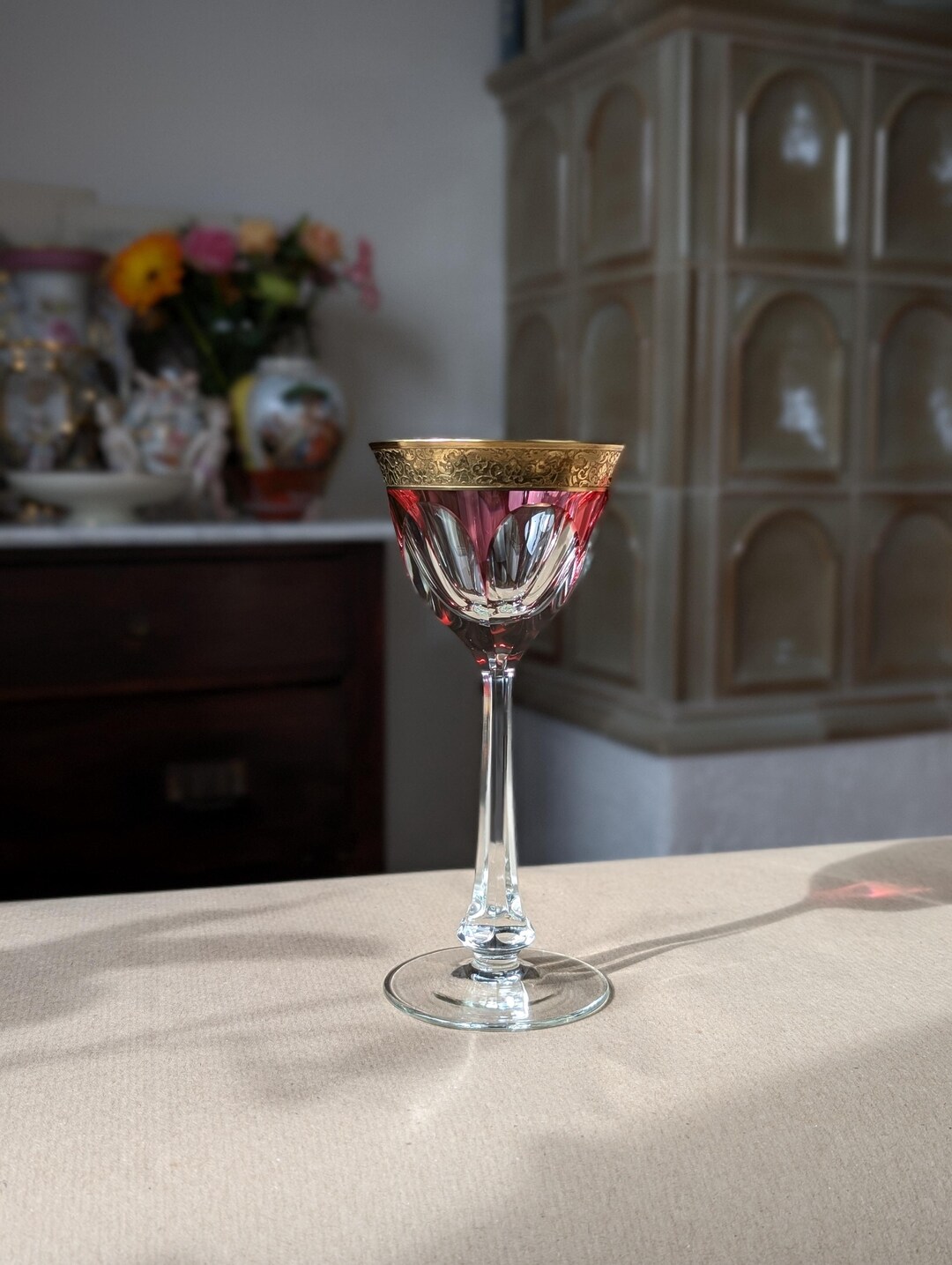 Moser-style Vintage Bohemian Ruby Red Wine Glass – Czech Cut to Clear ...