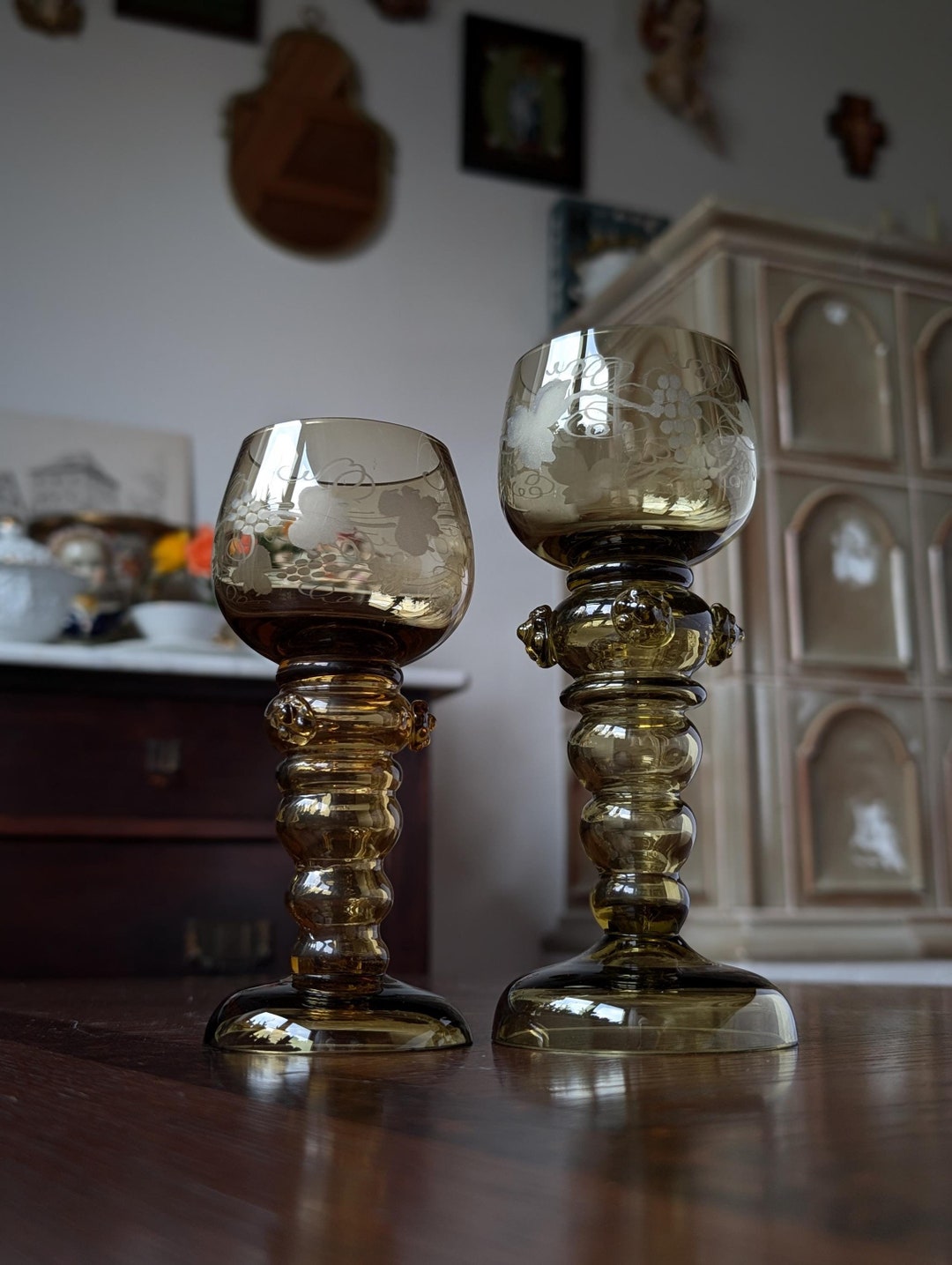 Retro Theresienthal Olive Green Crystal Glass - Mid-century German ...